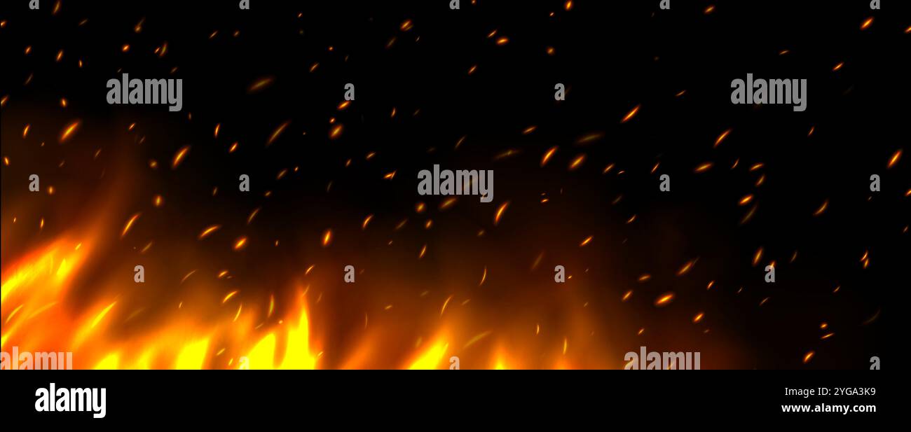 Flame with sparks, fire with flying cinder, abstract glowing embers ...