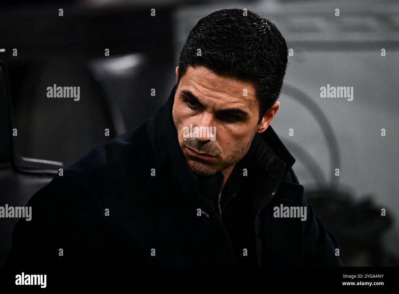 Mikel Arteta, head coach of Arsenal FC looks on during the UEFA ...