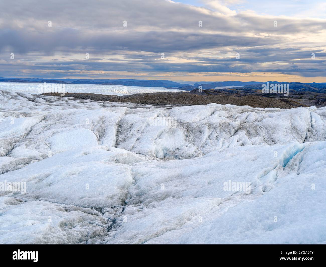 Terminal moraine and foreland of the ice sheet. Brown sediment on the ...