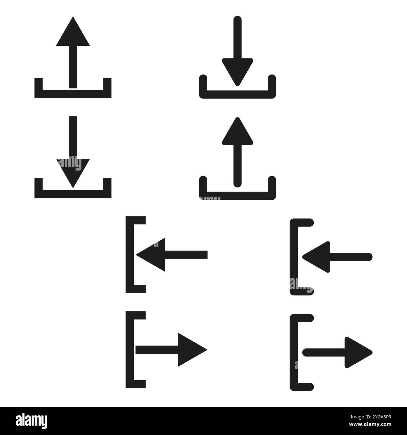 Arrow icon set. Vertical and horizontal arrows. Geometric vector shapes ...