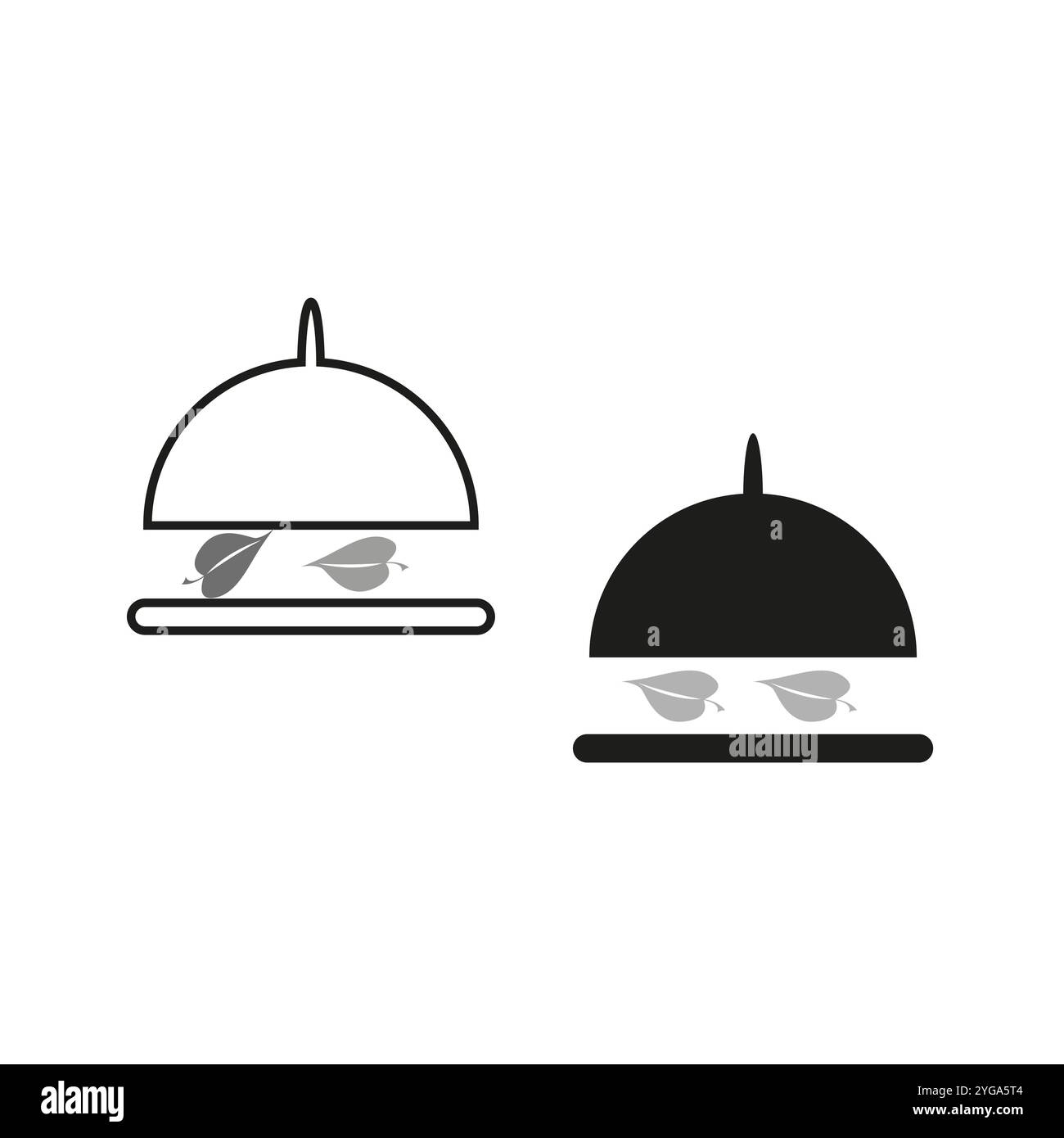 Food dome icon. Restaurant cloche symbol. Leaf garnish illustration ...