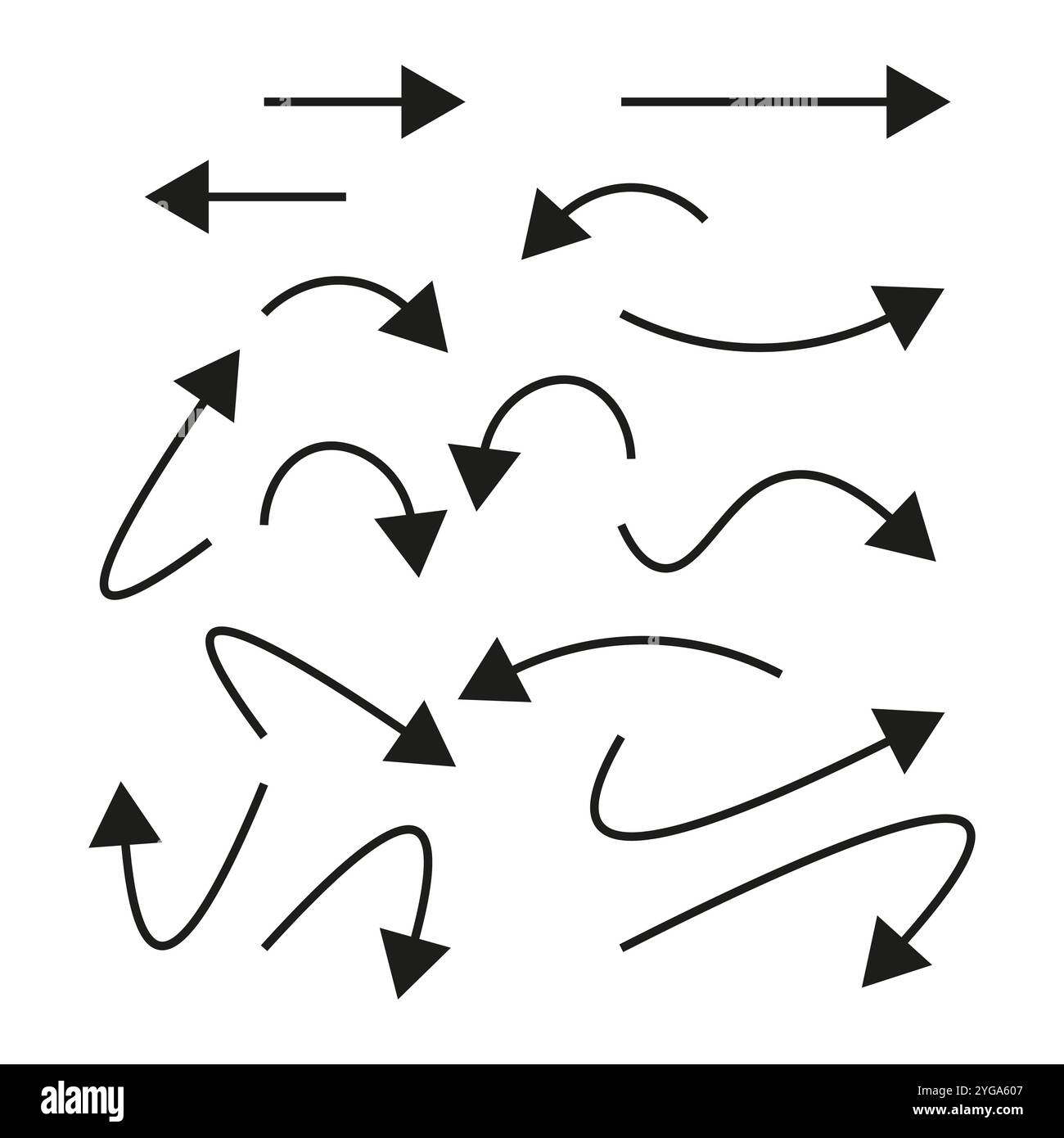 Curved arrow icons. Varied directional arrows. Drawn arrow vectors ...