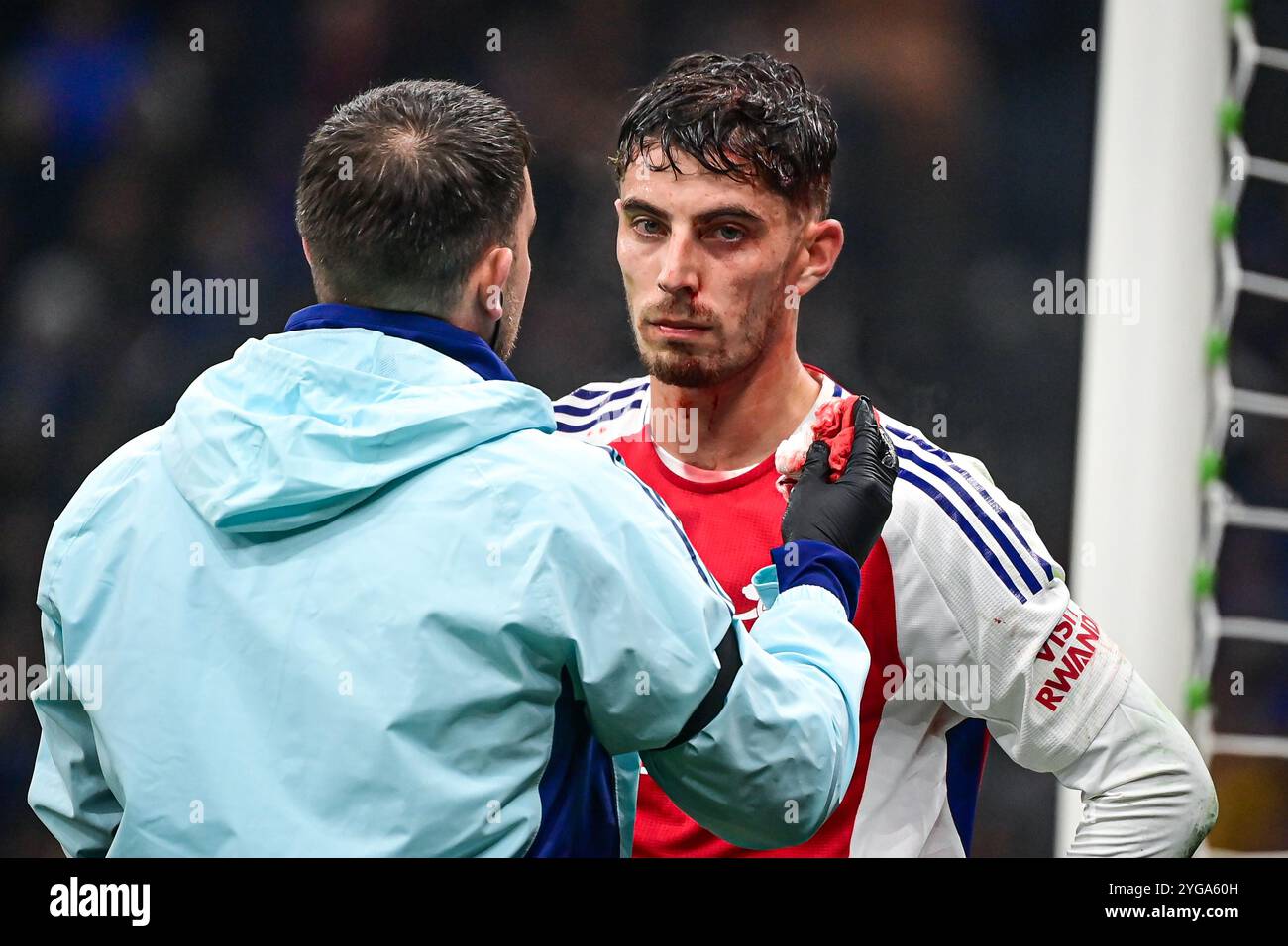 Kai Havertz of Arsenal FC receives medical assistance after an injury ...