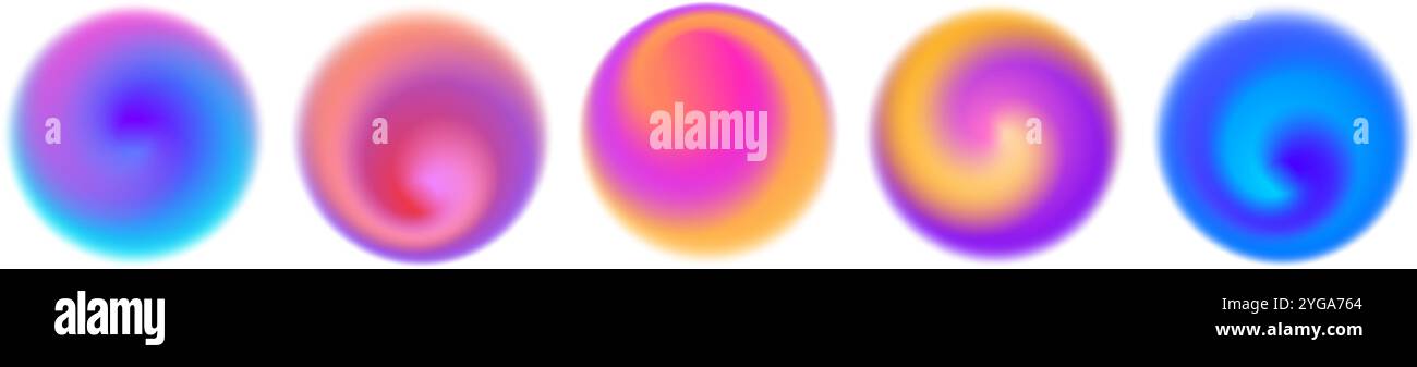 Bright colorful swirl gradient set. Round blur vortex background ...