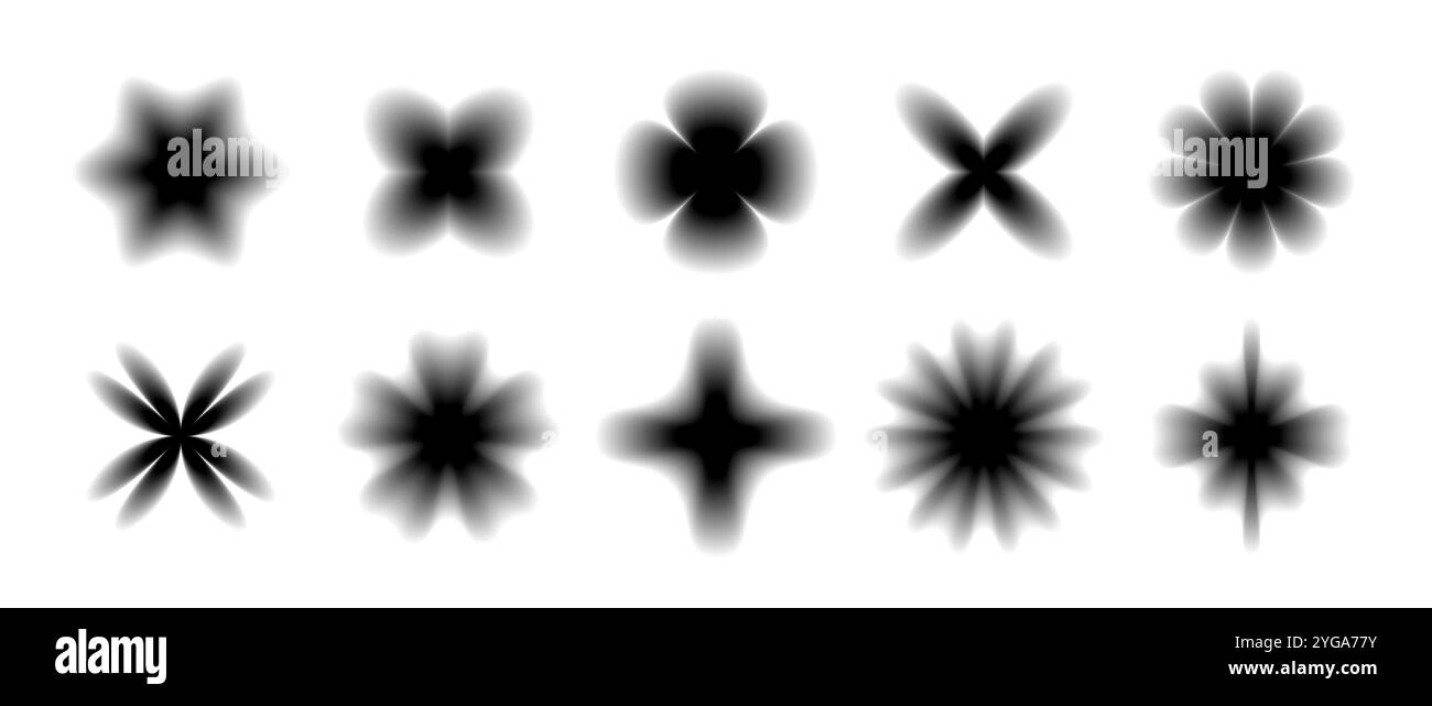 Black smooth blurred gradient form set. Grunge blurry aura shape ...