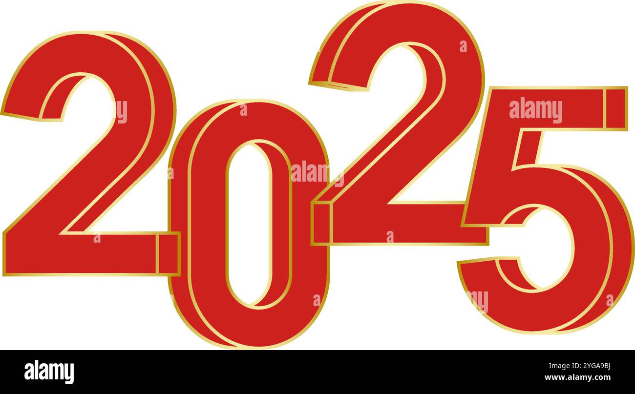 Red three-dimensional numeral 2025 with gold strokes Stock Vector Image ...