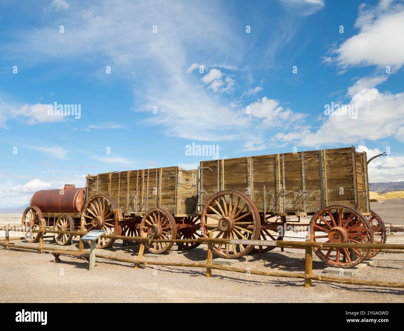 California, death Valley National Park. 20 Mule Team Wagon Train, ore wagons and 1200 gallon ...