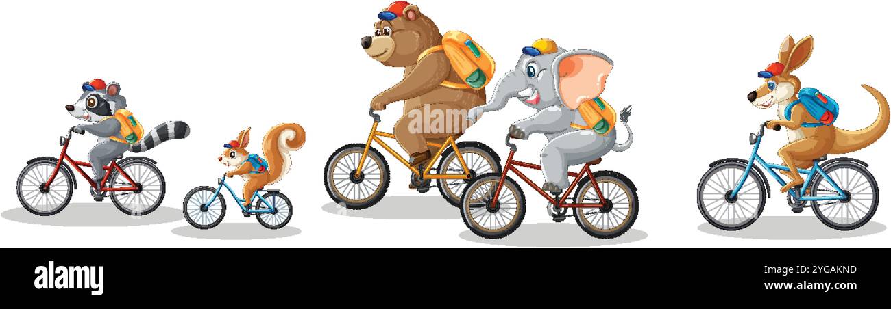 Cartoon animals riding bicycles together joyfully Stock Vector Image ...