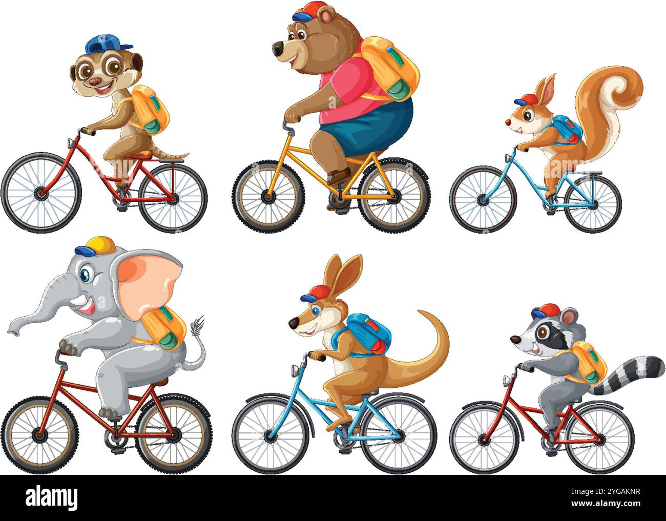 Cute animals riding bicycles with backpacks Stock Vector Image & Art ...