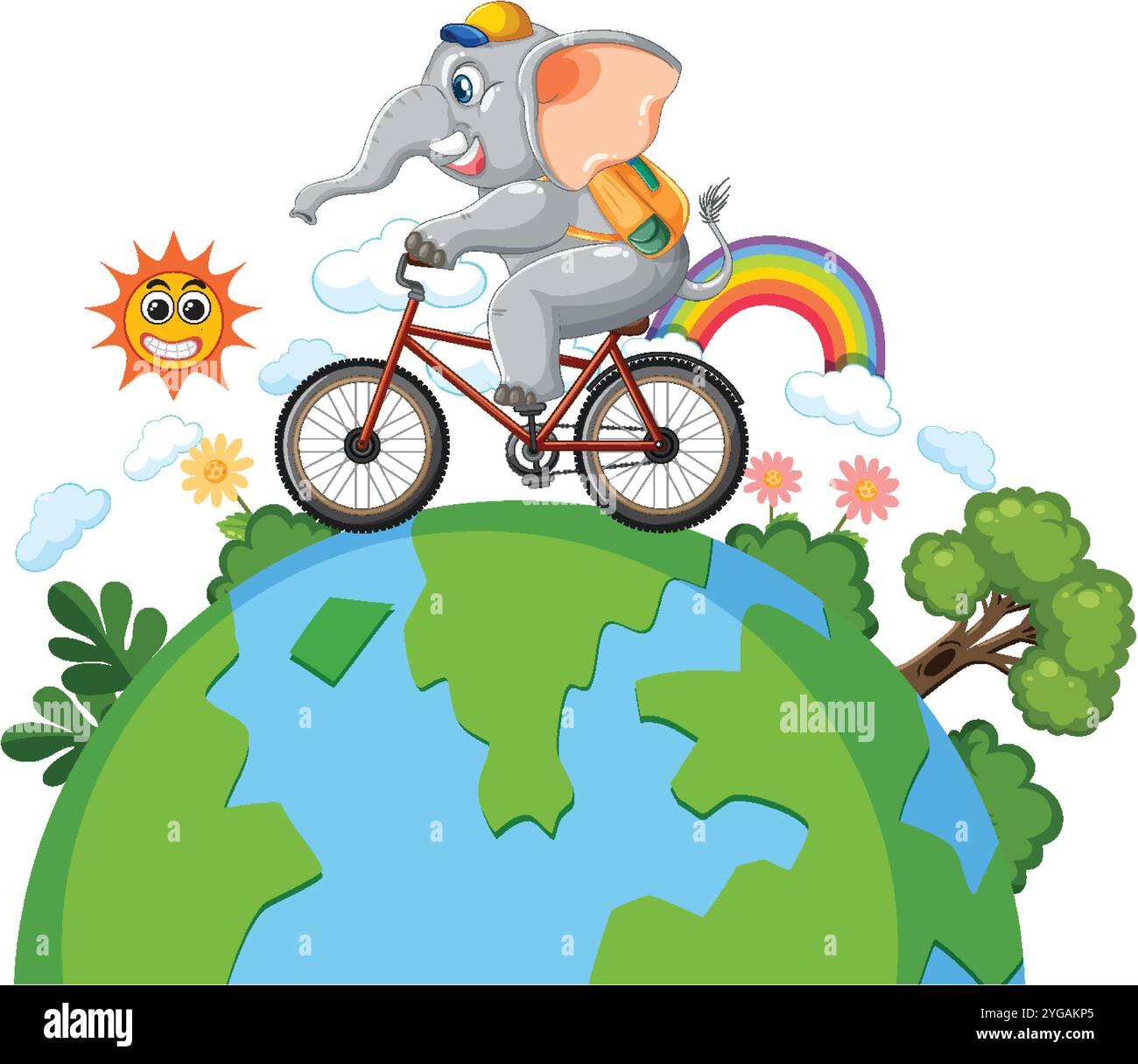 Elephant rides a bike over a vibrant earth Stock Vector Image & Art - Alamy