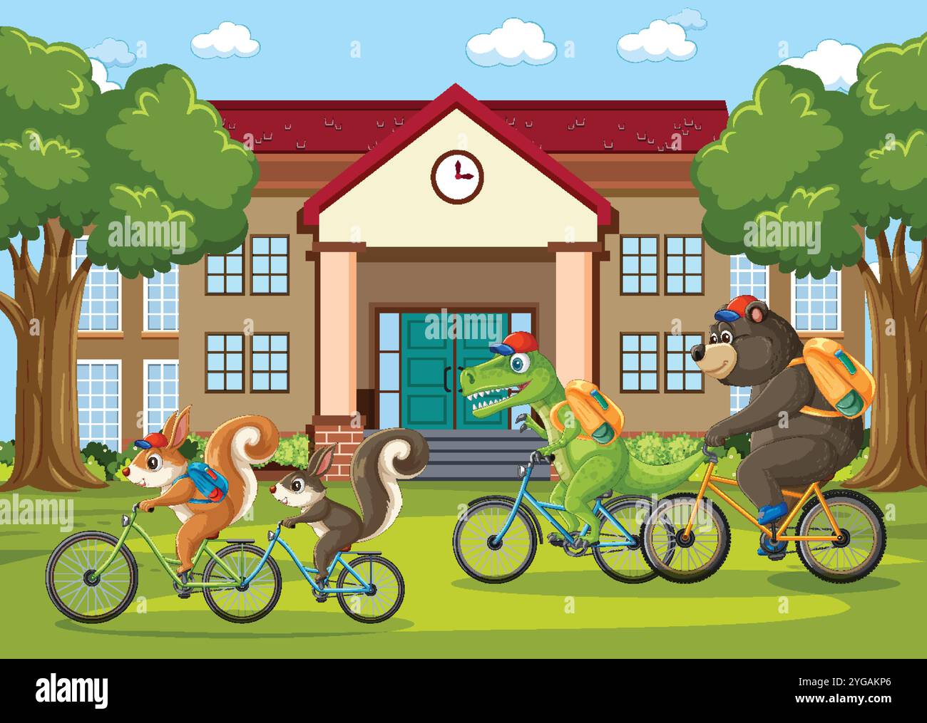 Animals riding bikes in front of a school Stock Vector Image & Art - Alamy