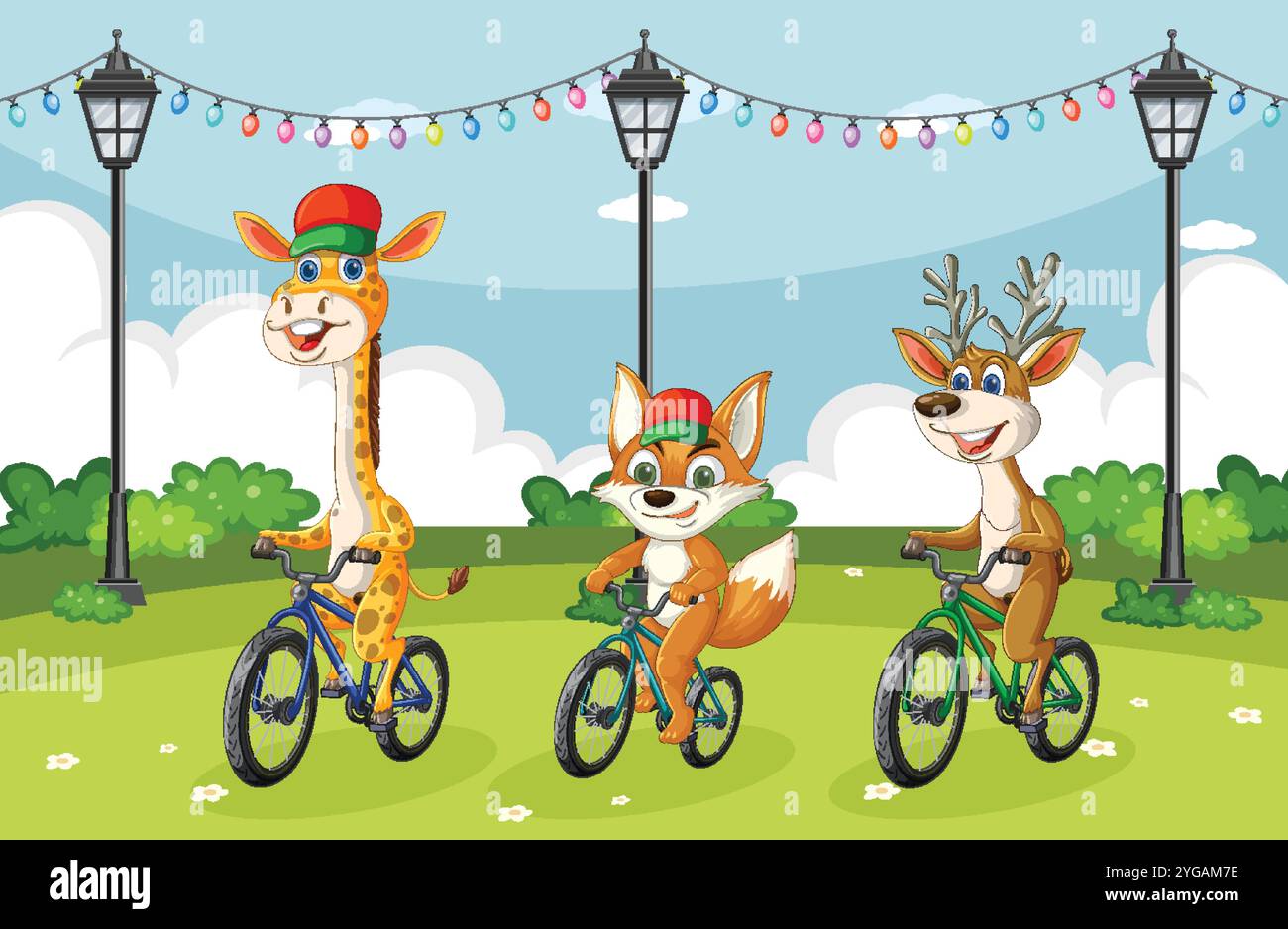 Giraffe, fox, and deer riding bikes together Stock Vector Image & Art ...