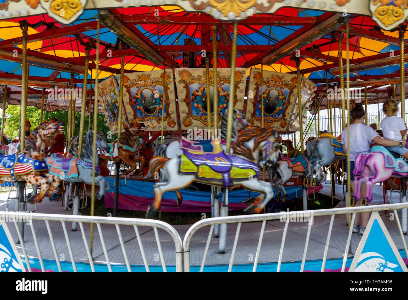 USA, Indiana, Indianapolis. Traditional merry-go-round at Indiana State ...