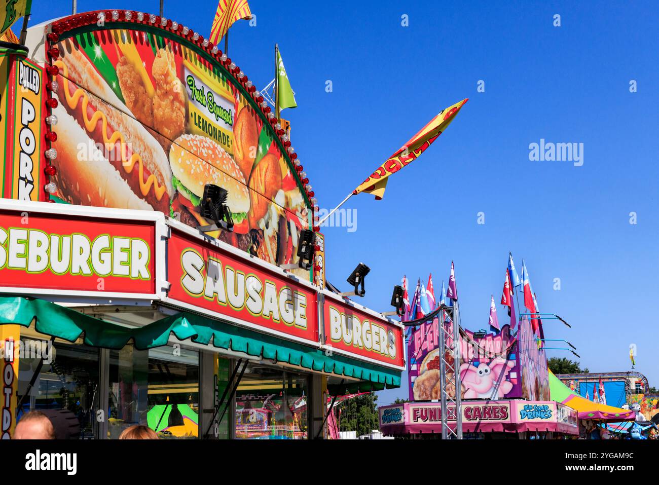 USA, Indiana, Indianapolis. Food vendor booths with at Indiana State ...