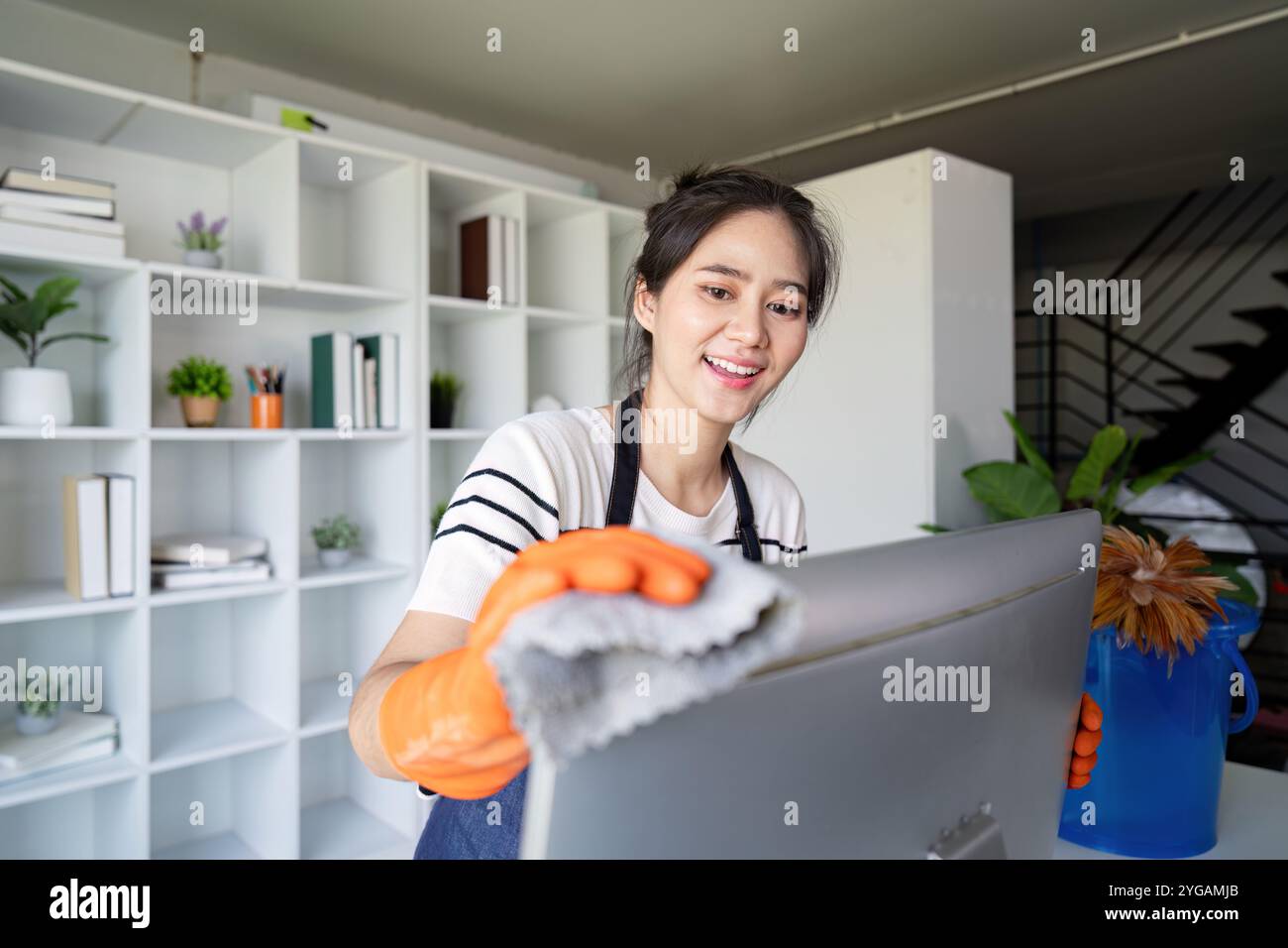 Dedicated Cleaner Polishing Office Desk with Sanitation Focus Stock ...