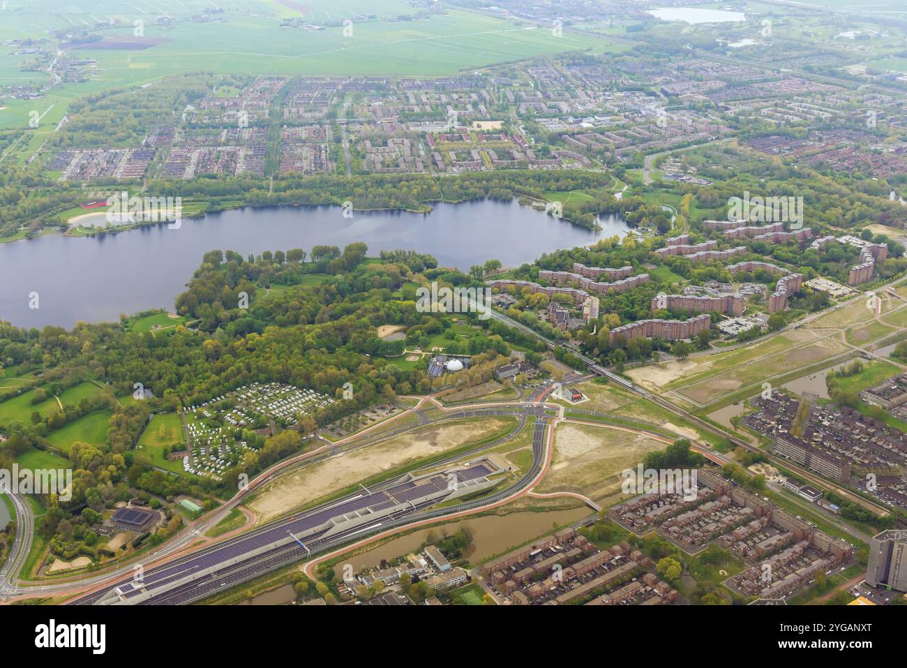 This is an aerial view of city Amsterdam, Netherlands neighborhood city ...