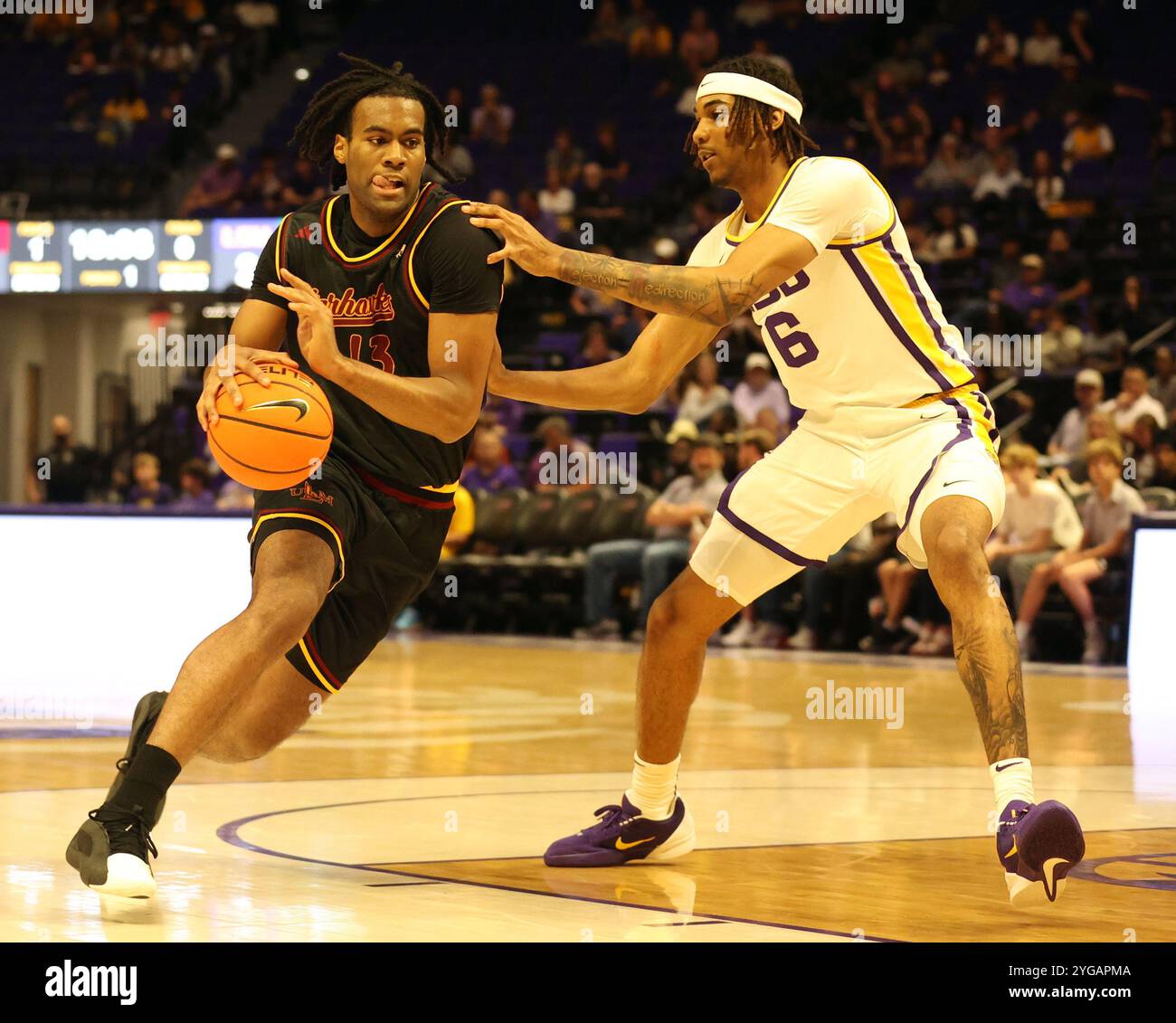 Louisiana Monroe Warhawks forward Makai Willis (13) tries to drive past ...