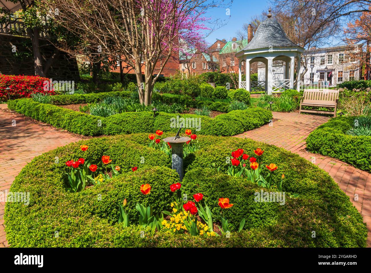 Small public garden and sundial, Alexandria, Virginia, USA Stock Photo ...