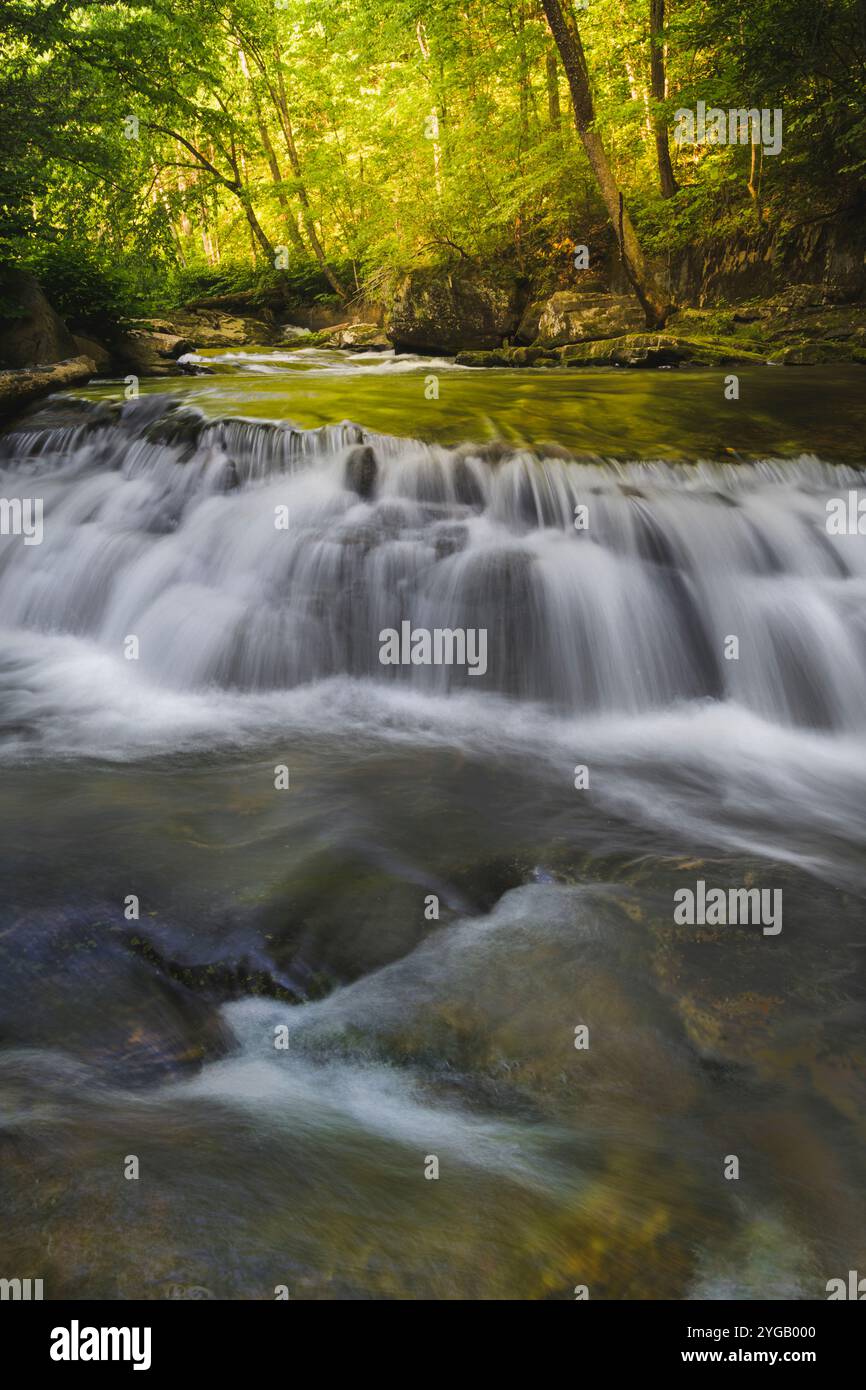 USA, West Virginia, New River Gorge National Park. Creek and waterfall ...