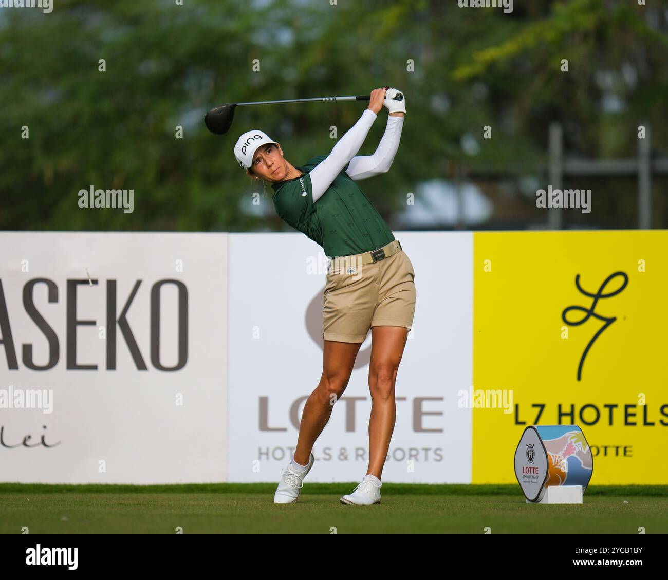 November 6, 2024: Azahara Munoz hits her drive on the 14th hole during ...