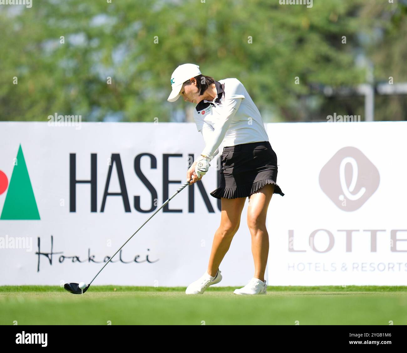 November 6, 2024: Yu-Sang Hou hits her drive from the 14th hole tee box ...