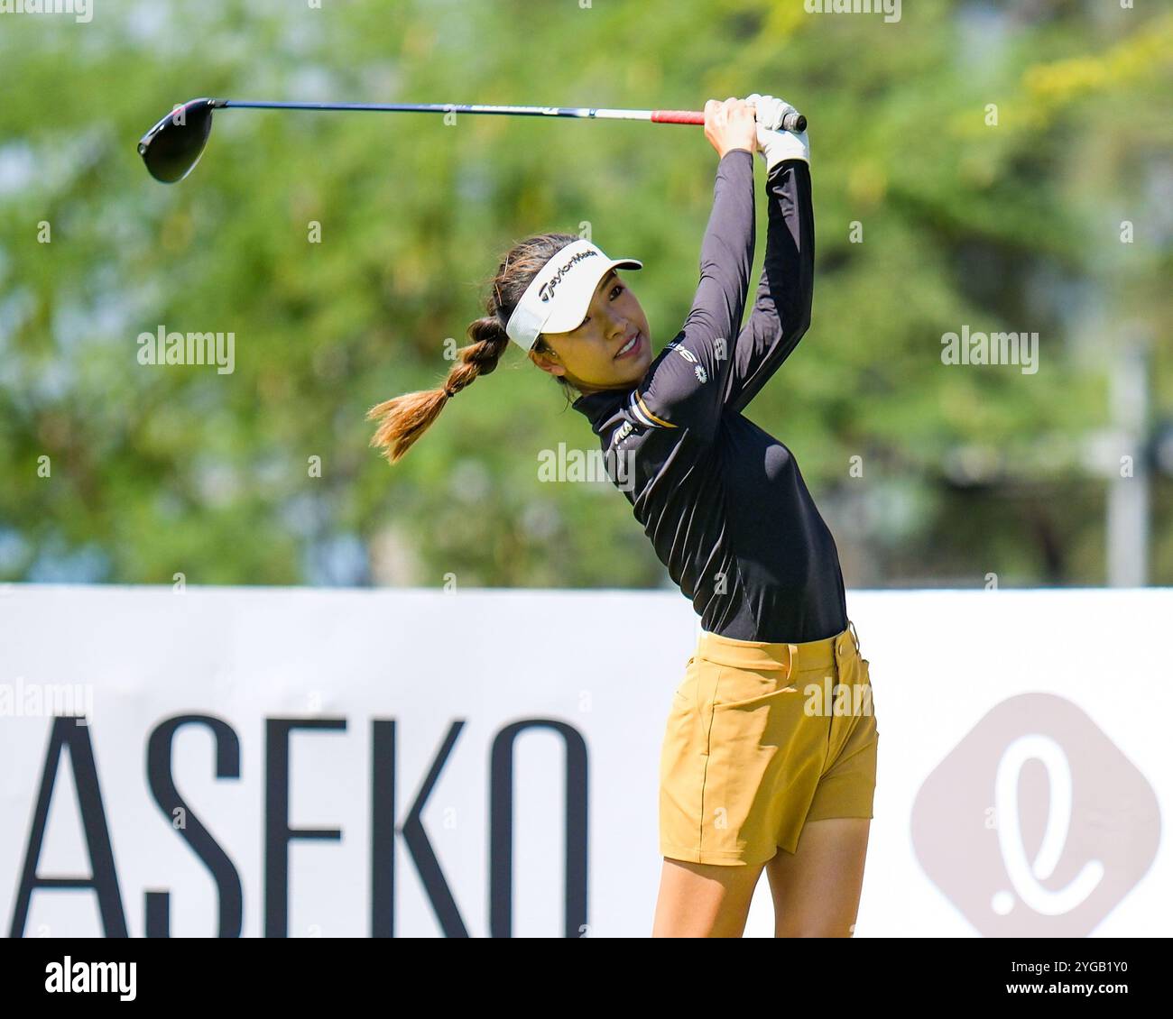 November 6, 2024: Muni He hits her drive from the 14th hole tee box ...