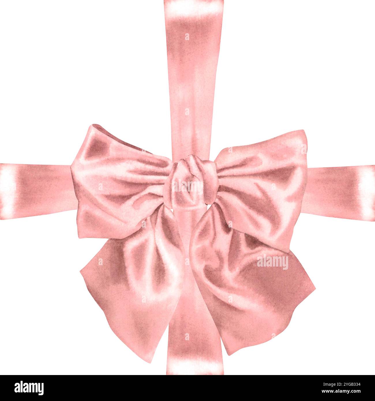 Pink bow with horizontal ribbon. Hand drawn watercolor illustration of ...