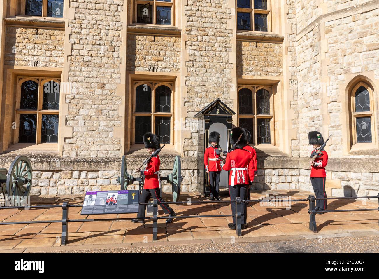 Tower of London Welsh guards on duty and protecting the Waterloo ...