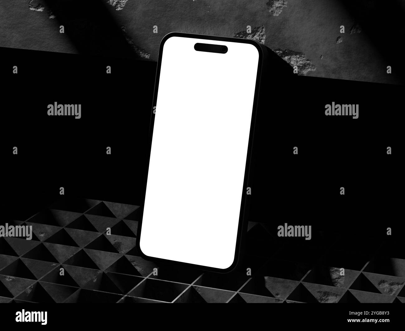 White Blank Phone Screen 3D Mockup Render in Realistic Dark Surface ...