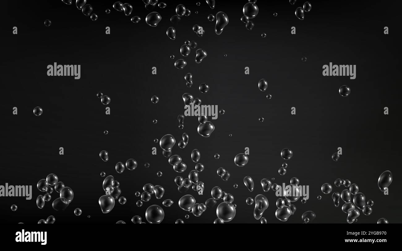 Fizzy water drops on black background. Vector realistic illustration of ...