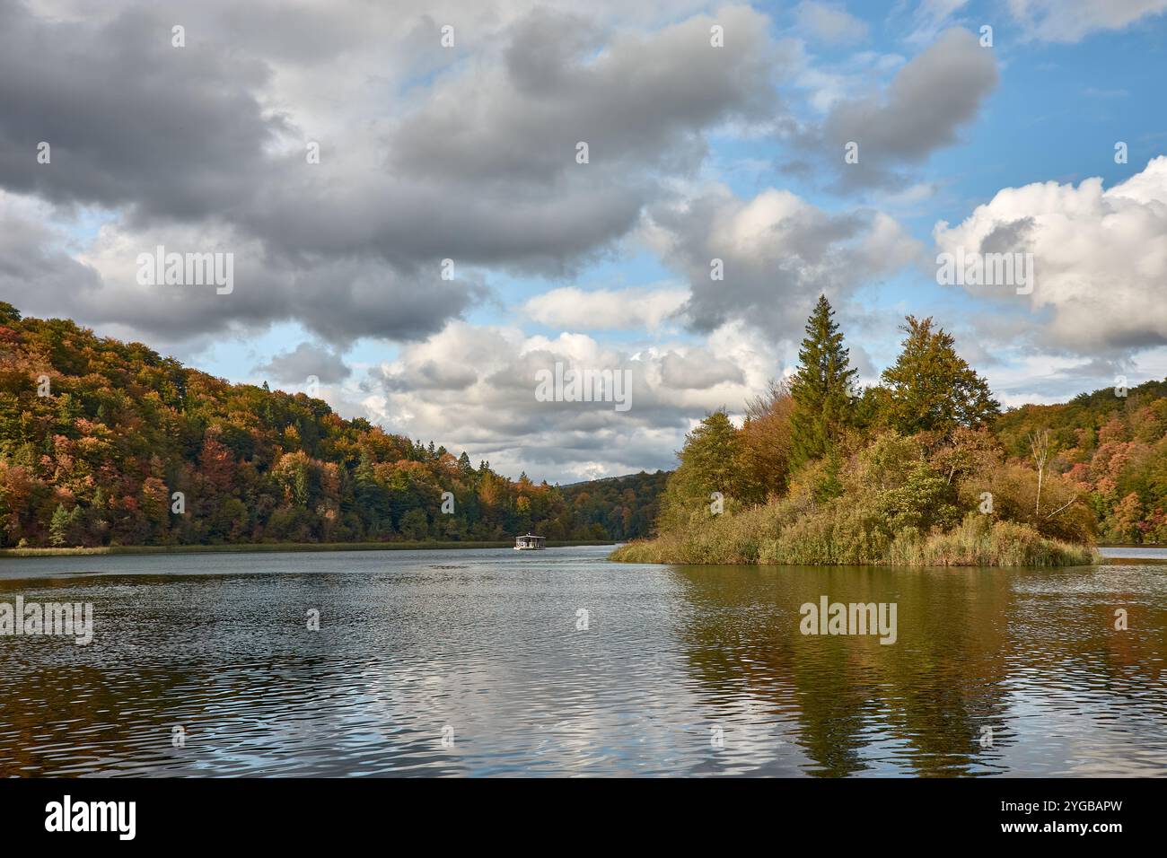 Autumn scene at Plitvice Lakes National Park in Croatia showcases the ...