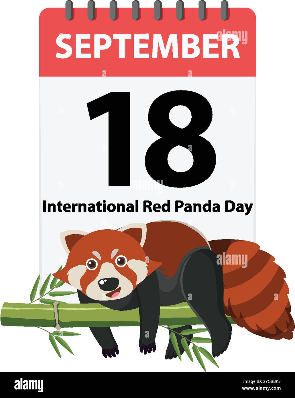 Red panda resting on bamboo with calendar date Stock Vector Image & Art ...