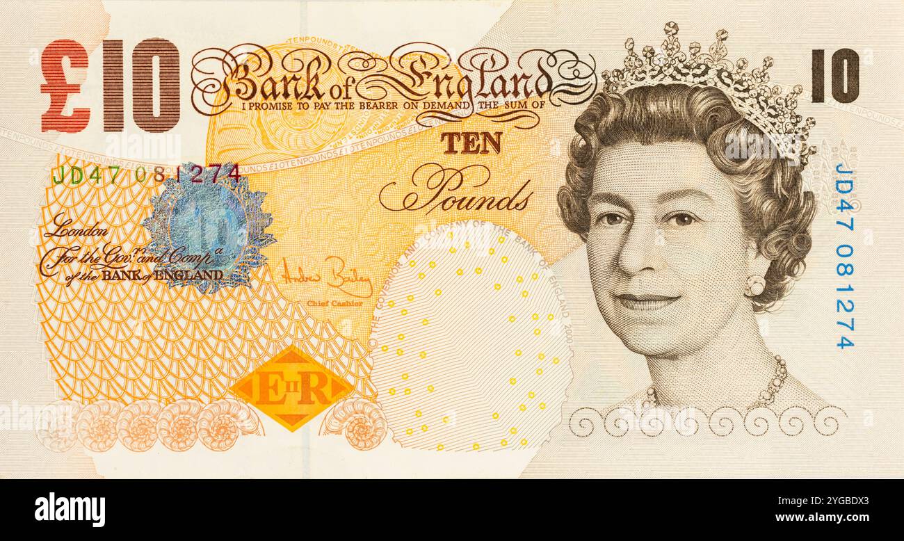 British £10 Banknote Front with Queen Elizabeth II Portrait Stock Photo ...