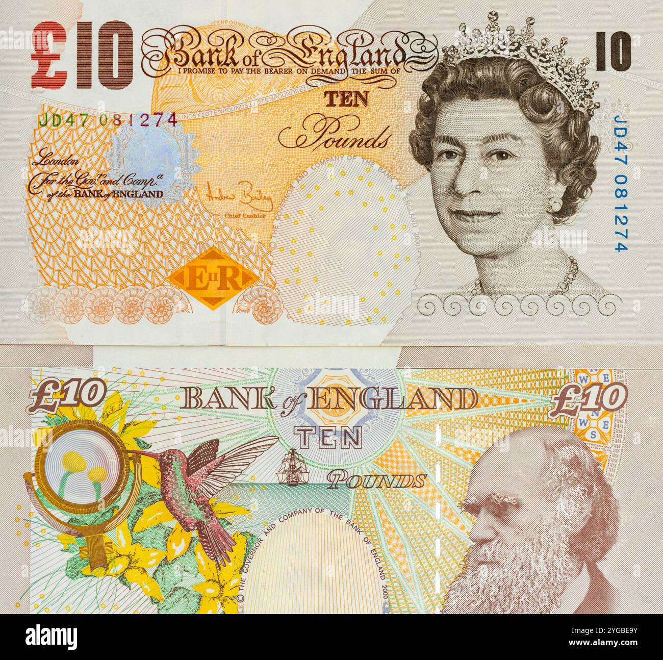 British 10 pounds sterling bank note both front and back sides Stock ...