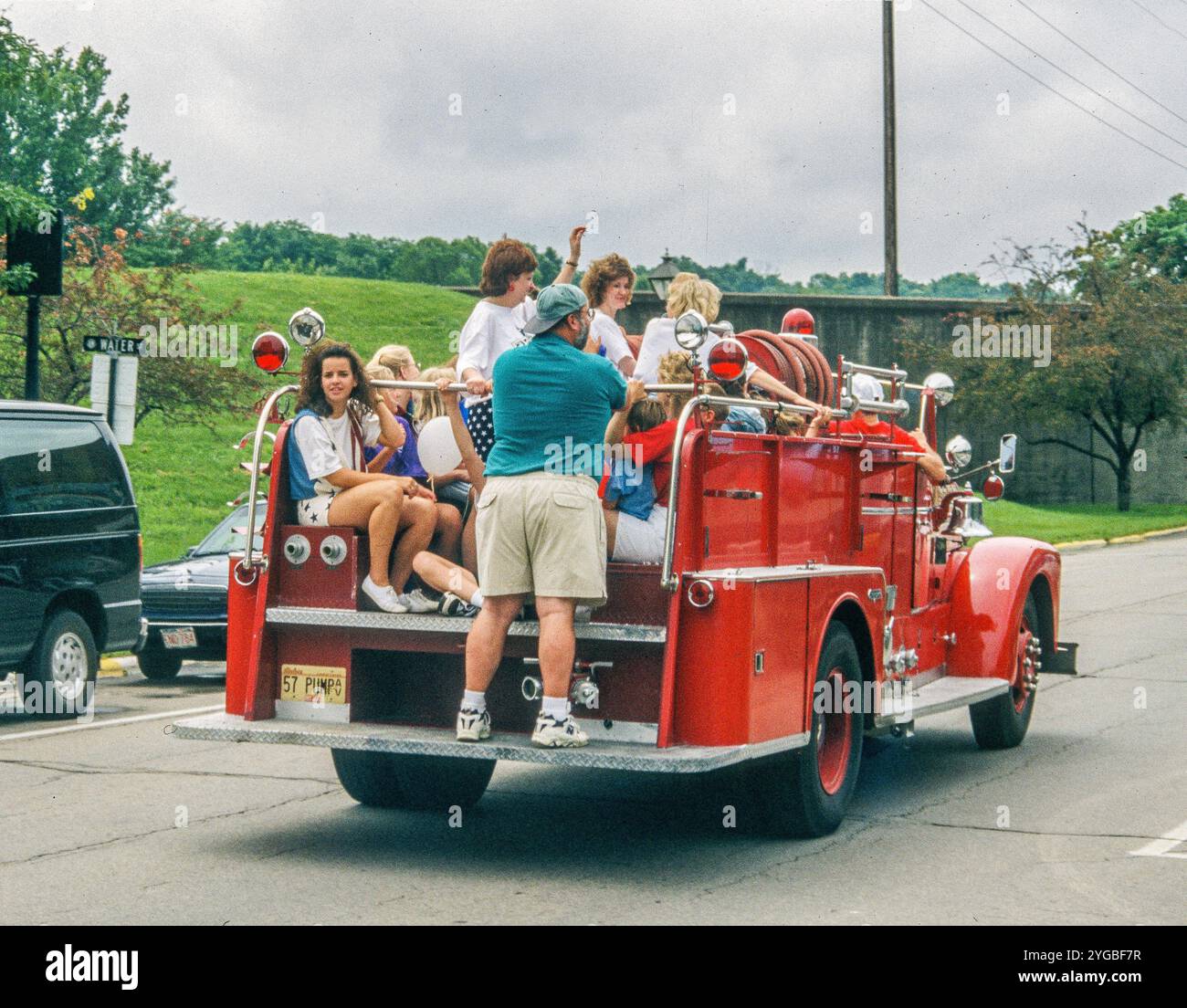 Fire truck ride on the Fourth of July, Galena, Illinois, U.S.A Stock ...