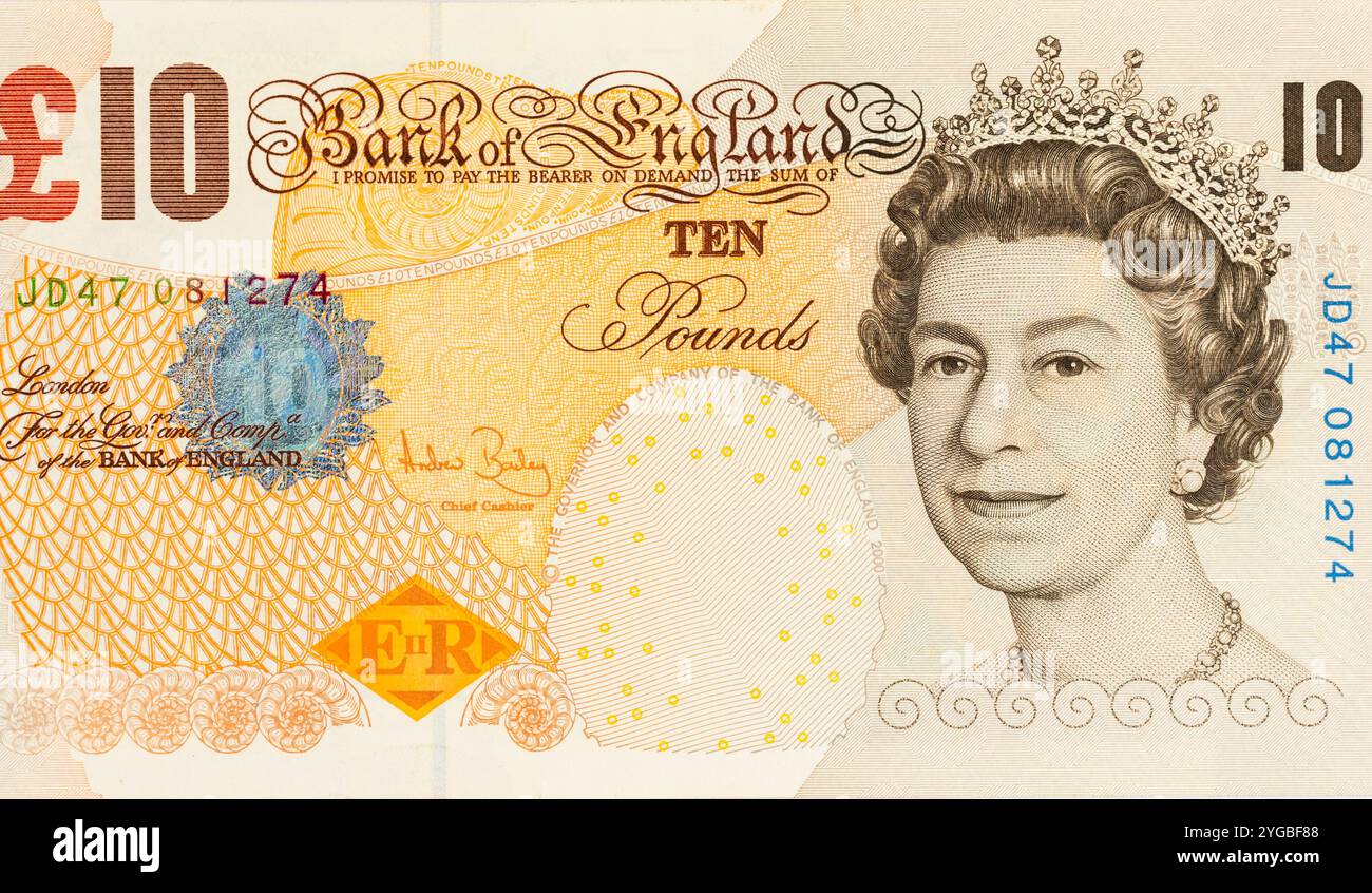 British £10 Banknote Front with Queen Elizabeth II Portrait Stock Photo ...