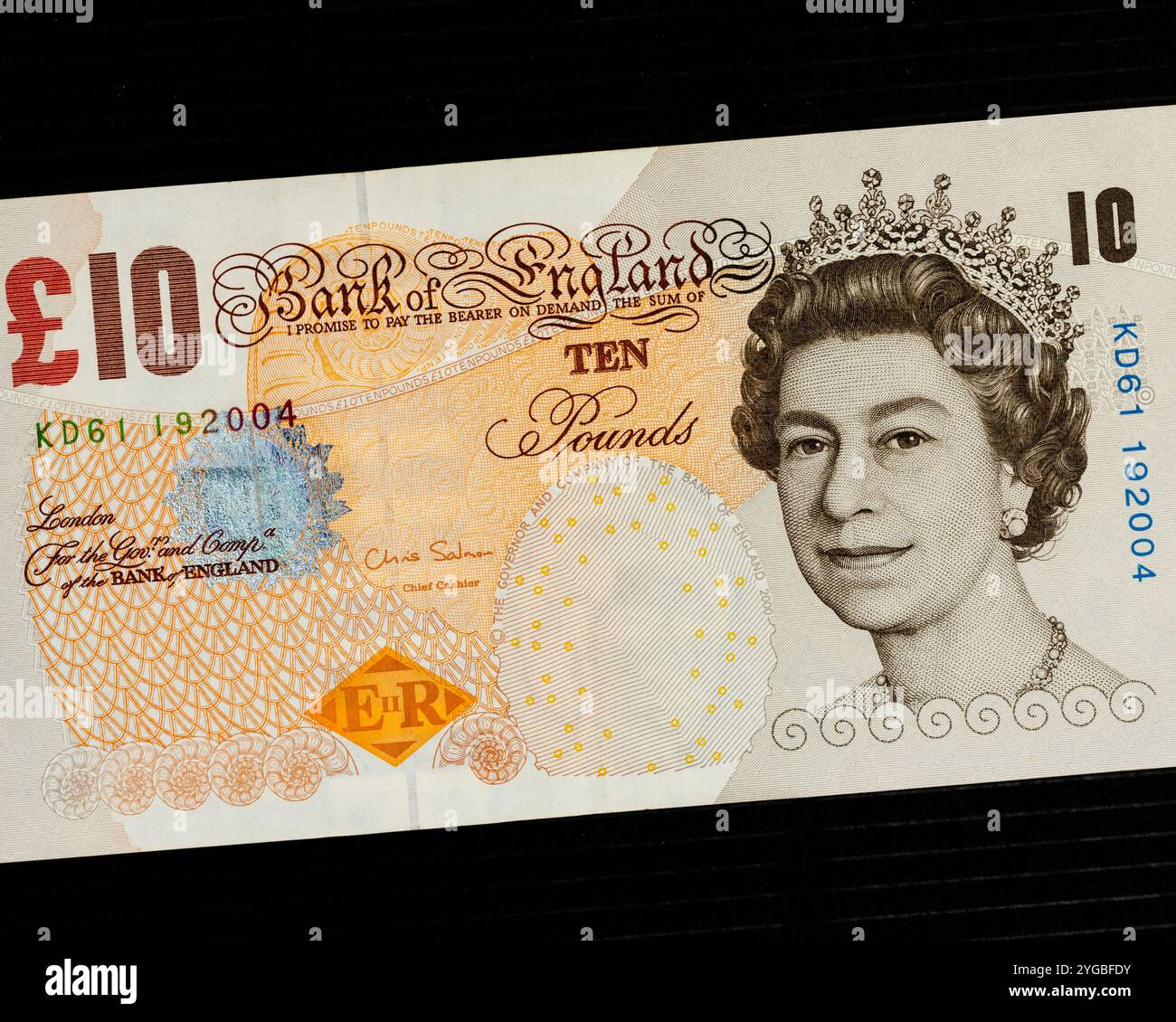 British £10 Banknote Front with Queen Elizabeth II Portrait Stock Photo ...
