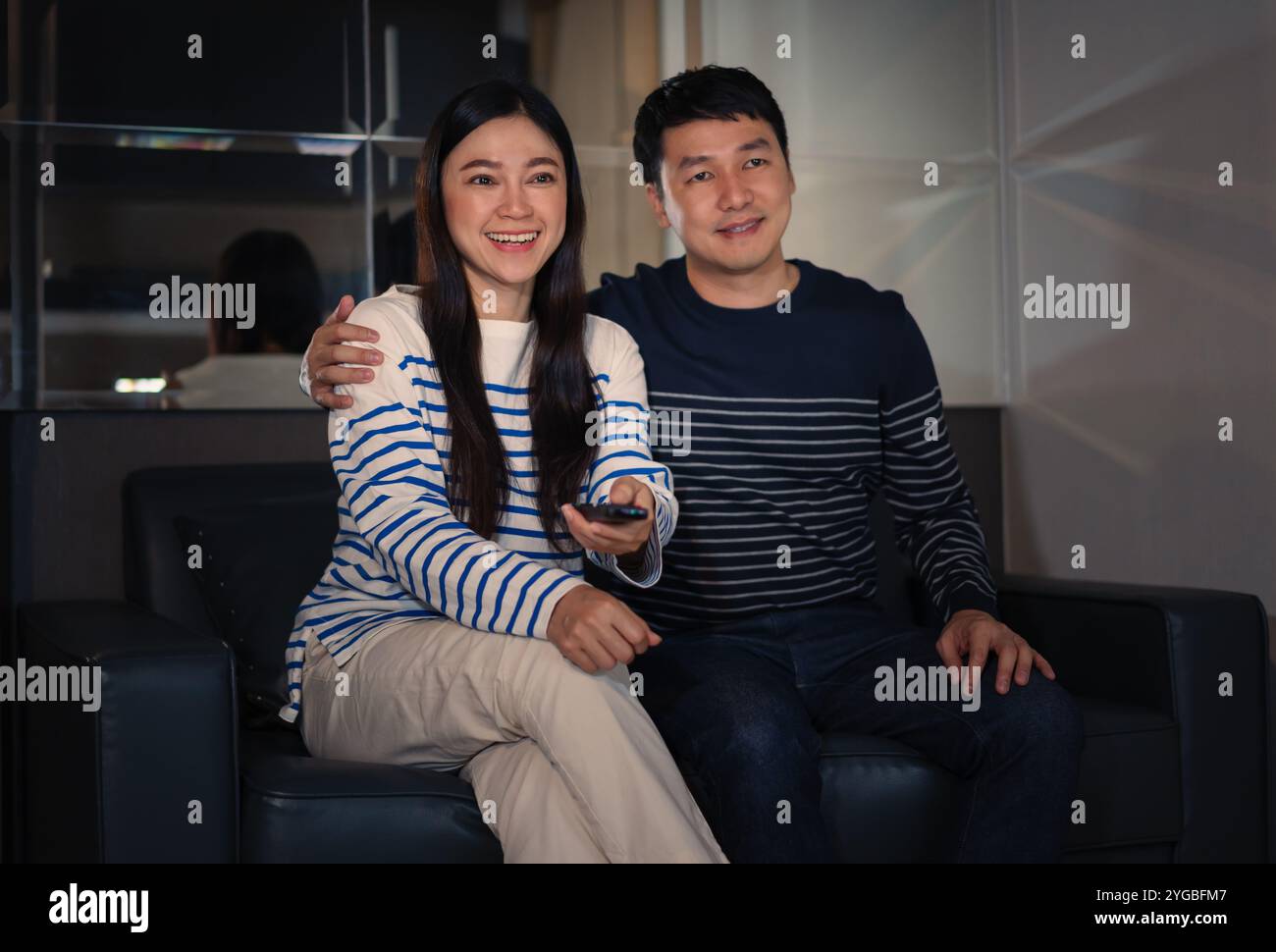 Couple enjoying movie night hi-res stock photography and images - Alamy