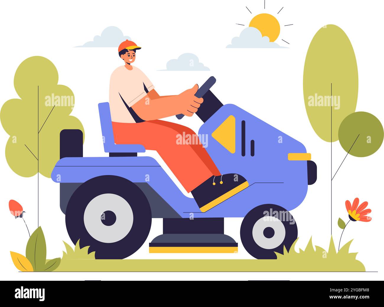 Lawn Mower Vector Illustration Featuring Grass Cutting, Trimming, and ...