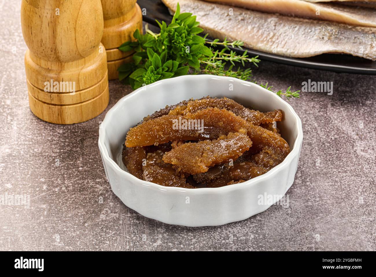 Salted Herring roe snack in the plate Stock Photo - Alamy