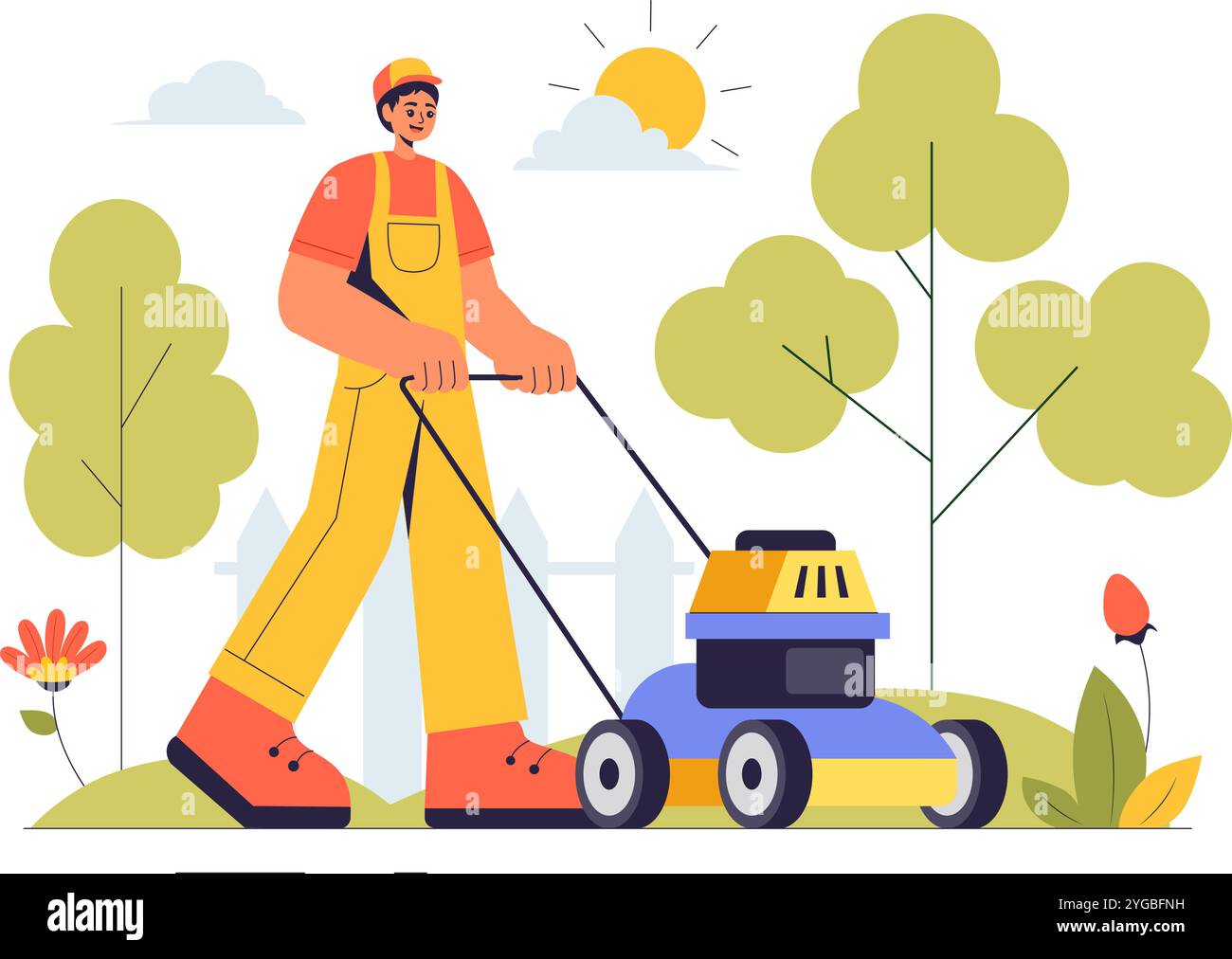 Lawn Mower Vector Illustration Featuring Grass Cutting, Trimming, and ...