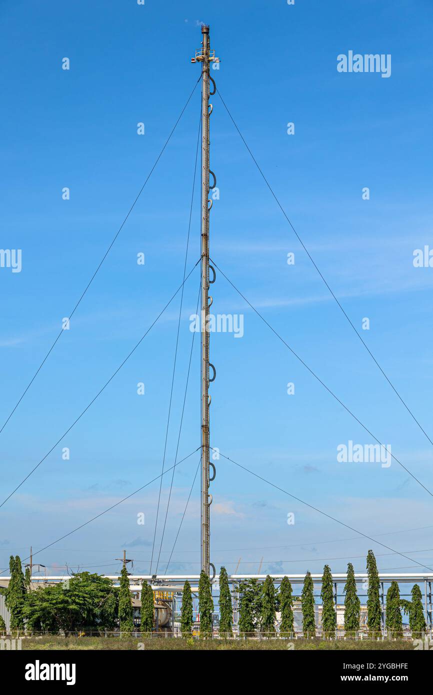 Methane Gas Fire High Flare Stack Flaring Tower Platform in Refinery ...