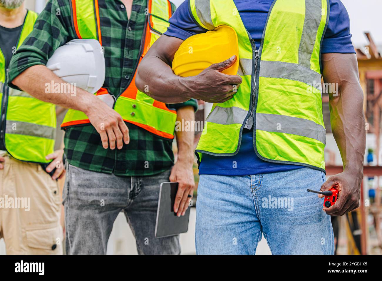 Closeup workers teamwork service man in construction industrial ...