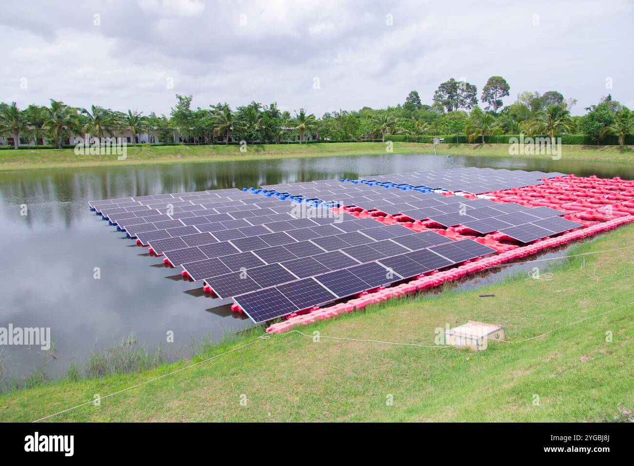 Floating Solar Panel. Solar photovoltaic panel PV System in Industry lake water pond. Saving ...