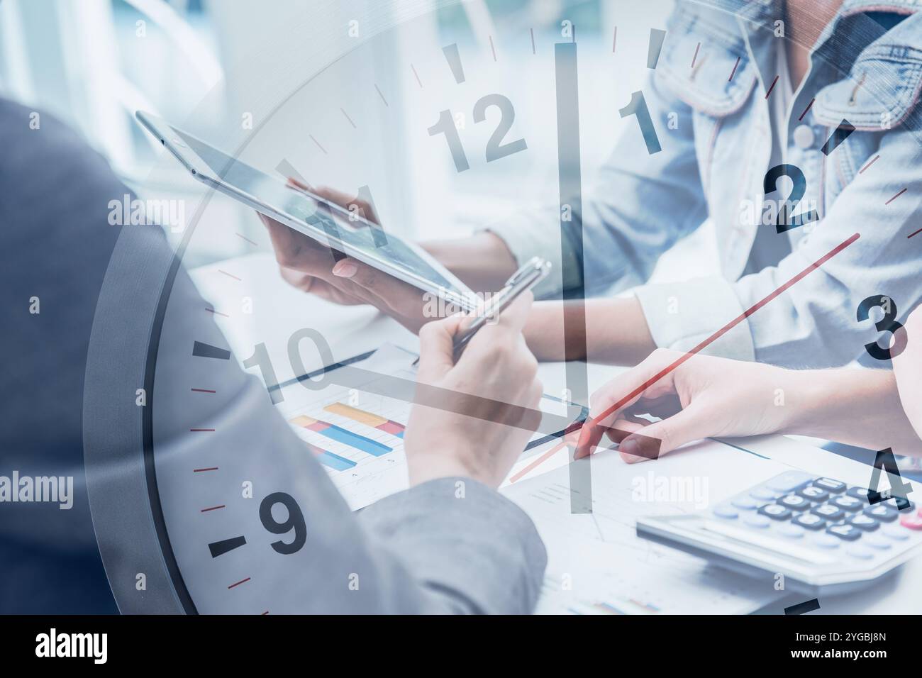 Business times, Business people teamwork working challenge with time clock speed with ...