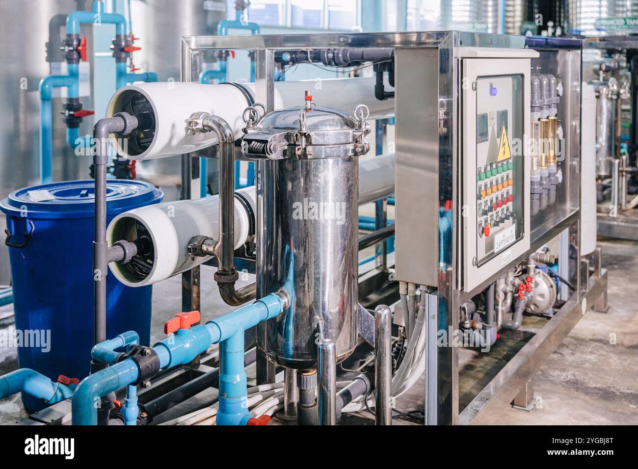 Water purity filtering system in drinking water plant, Food and drink ...