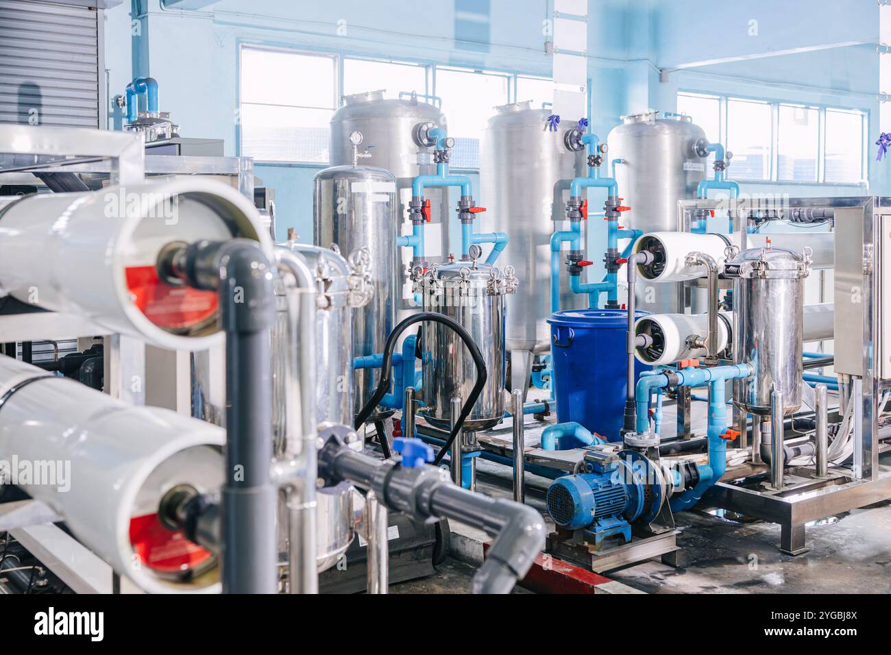 Water purity filtering system in drinking water plant, Food and drink ...