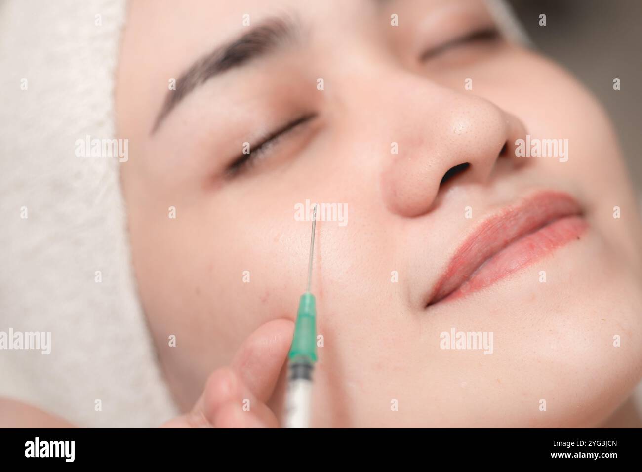 Woman needle injection facelift. Medical Filler for face lifting remove ...