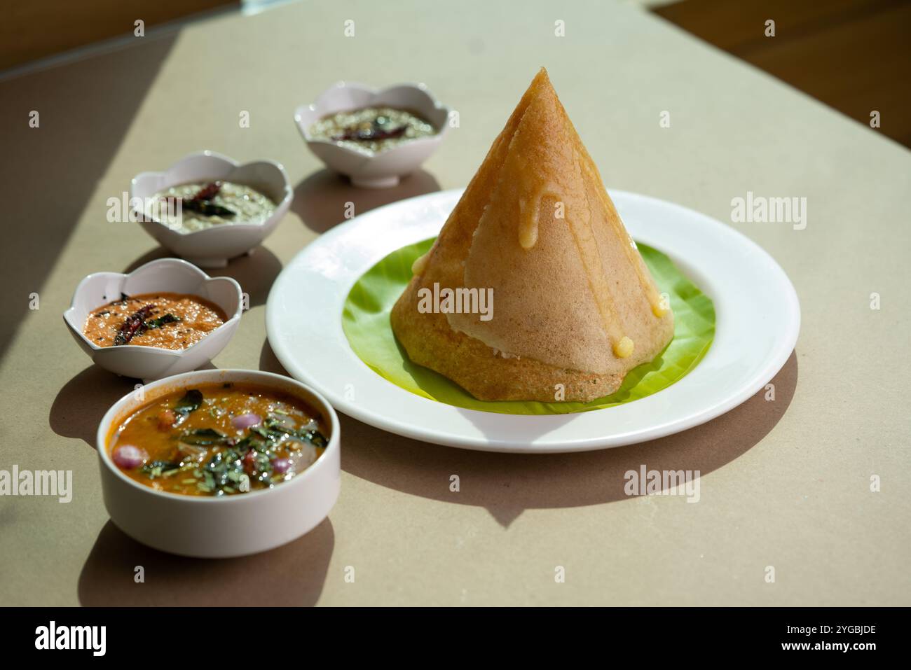 Ghee dosa served with sambar and chutney Stock Photo - Alamy