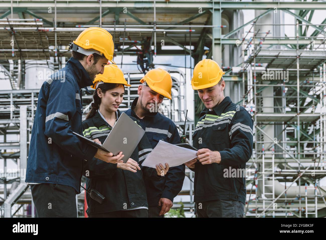 Engineer worker team working outdoor, Surveyor teamwork survey ...